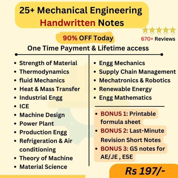 Get All Mechanical Engineering subject's Handwritten and Printable Notes